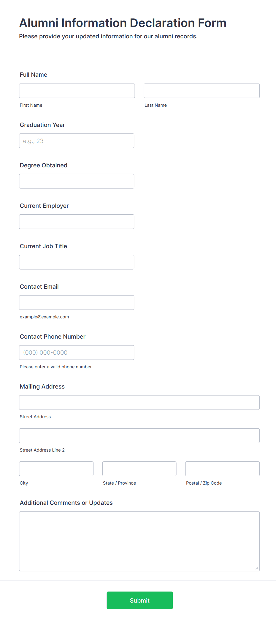 Alumni Information Declaration Form Template | Jotform