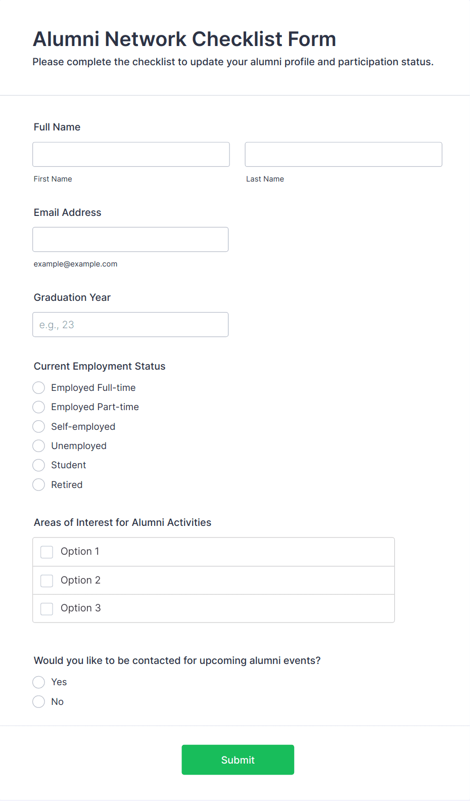 Alumni Network Checklist Form Template | Jotform