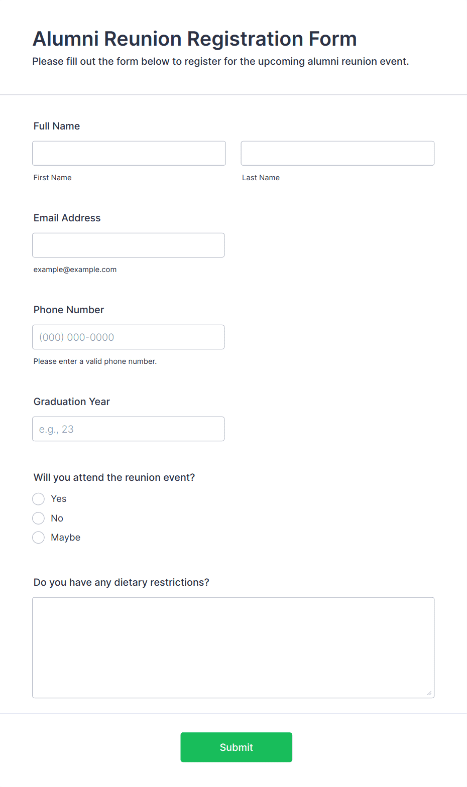 Alumni Reunion Registration Form Template | Jotform