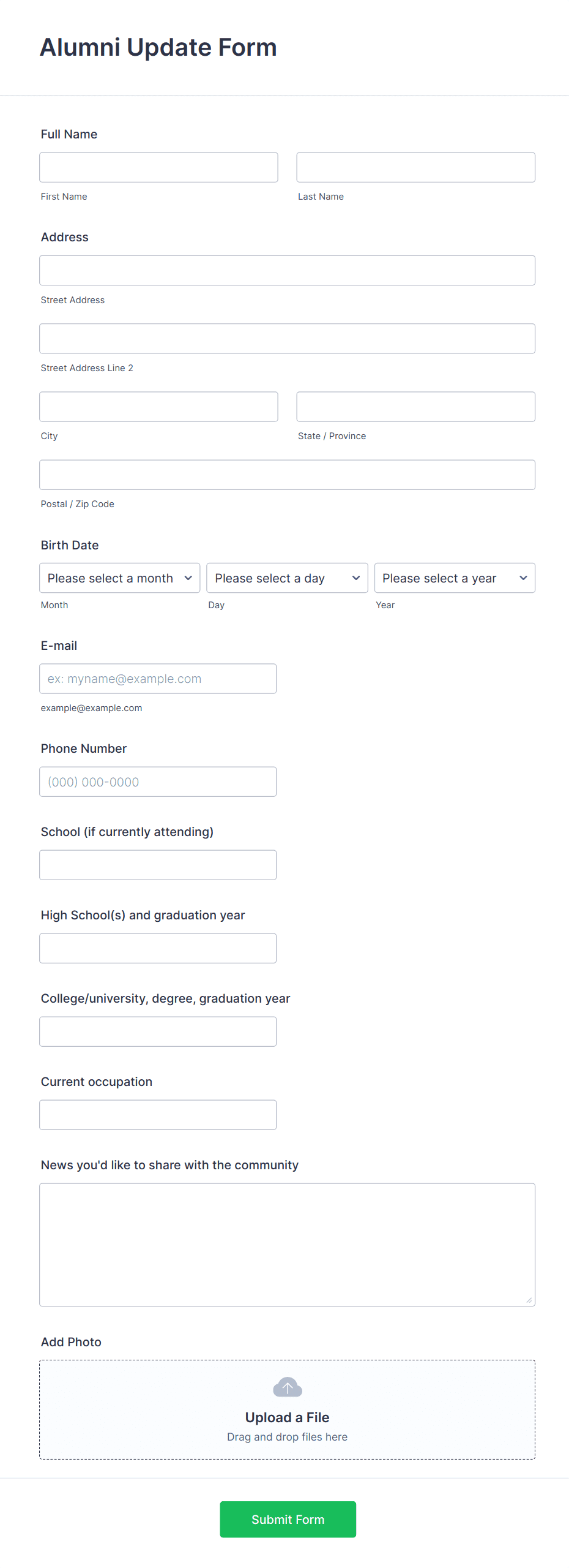 Alumni Update Form Template | Jotform