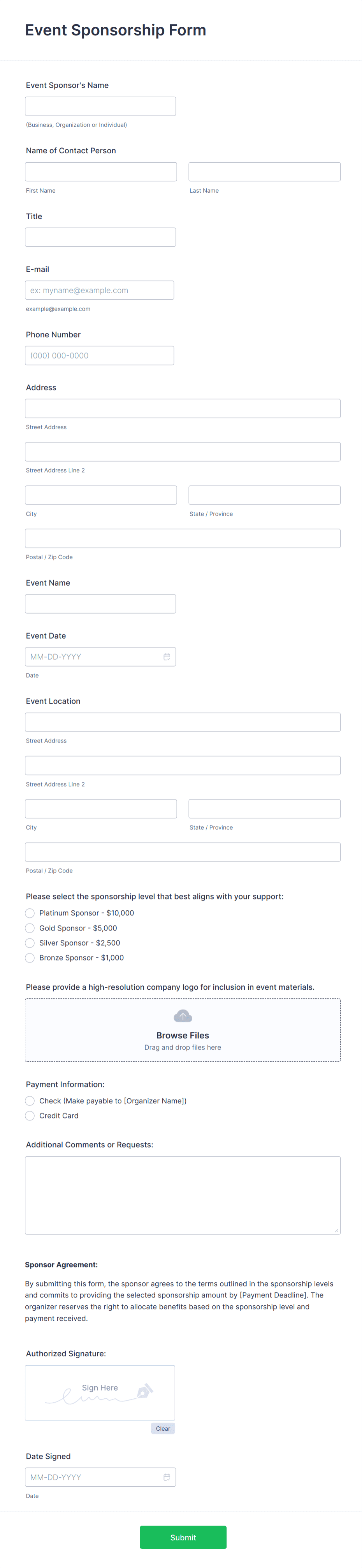 Event Sponsorship Form Template | Jotform