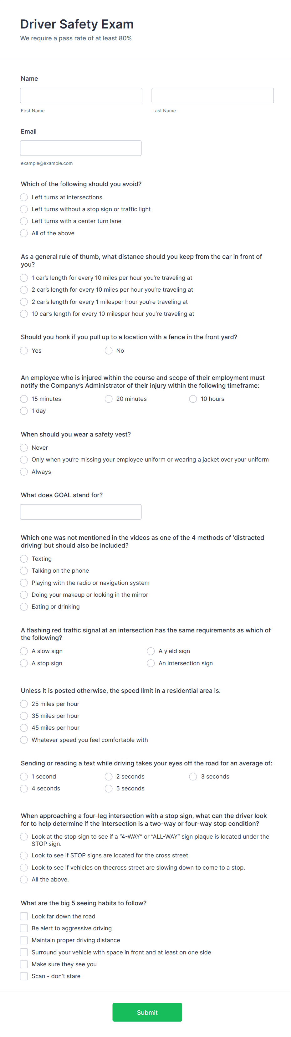 Amazon Driver Safety Exam Form Template | Jotform