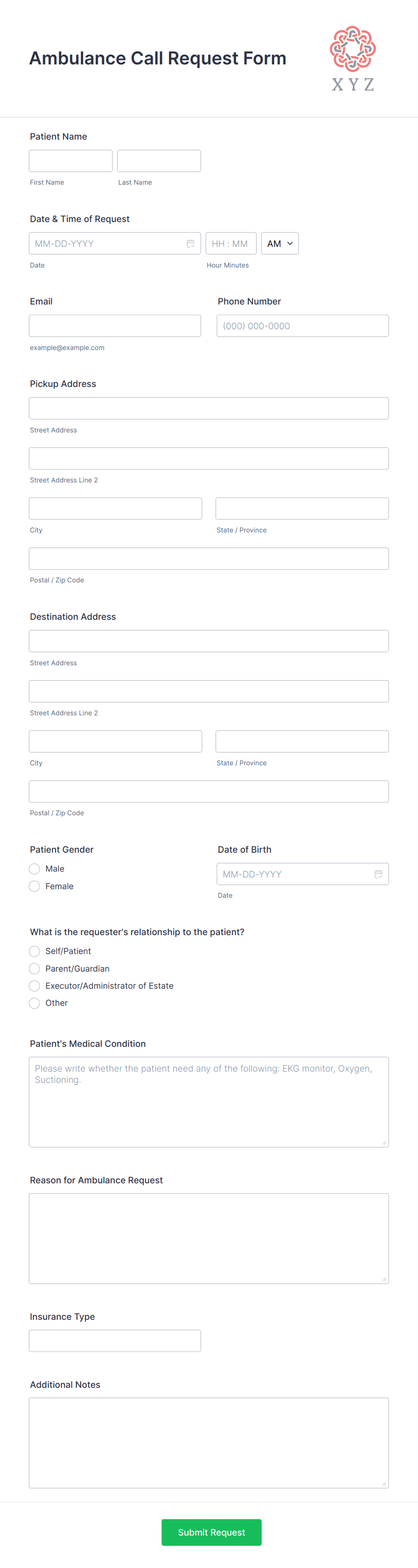 Ambulance Call Request Form Template | Jotform