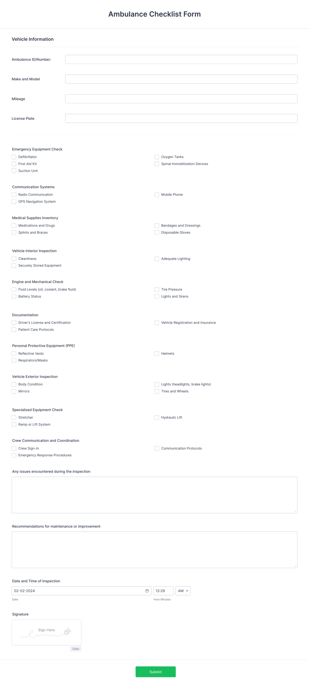 Ambulance Checklist Form Template | Jotform