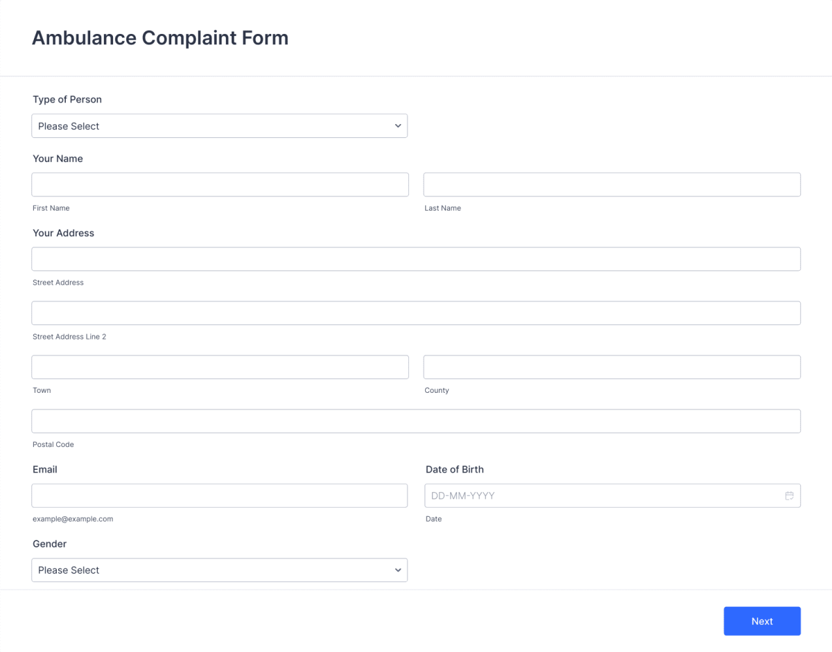 Ambulance Complaint Form Template | Jotform