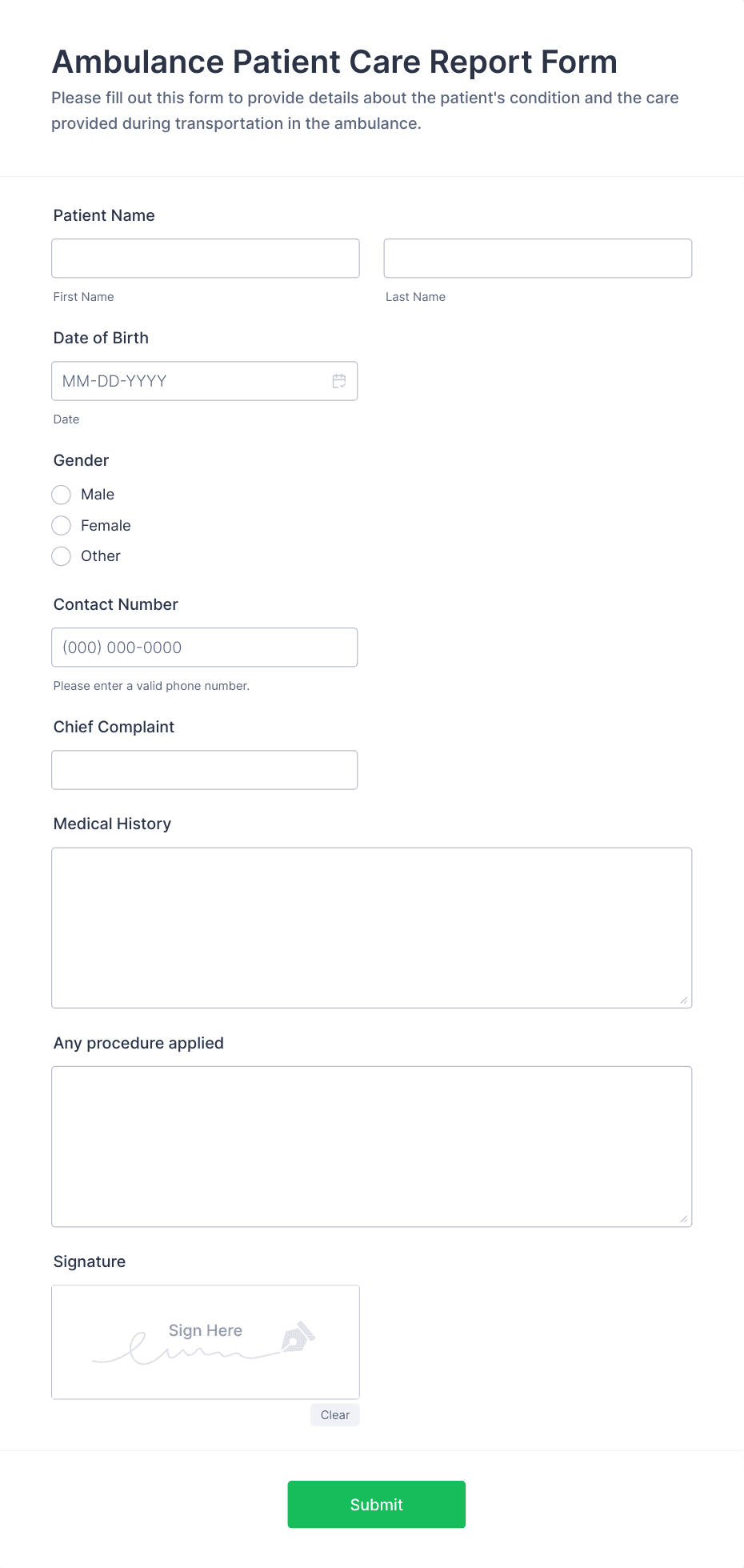 Ambulance Patient Care Report Form Template | Jotform