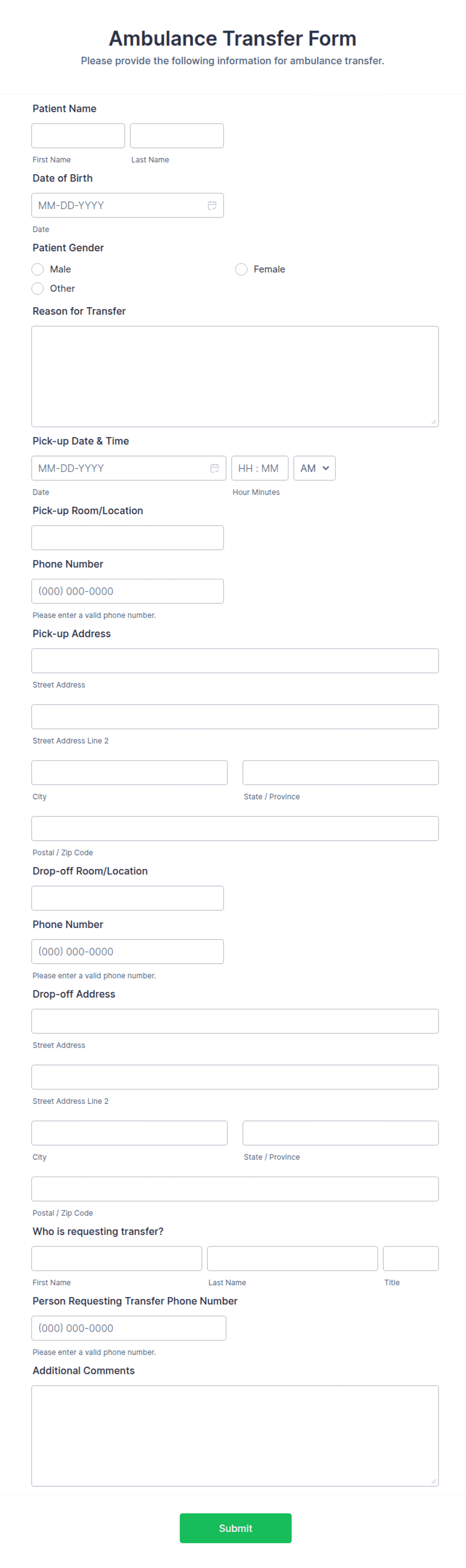 Ambulance Transfer Form Template | Jotform