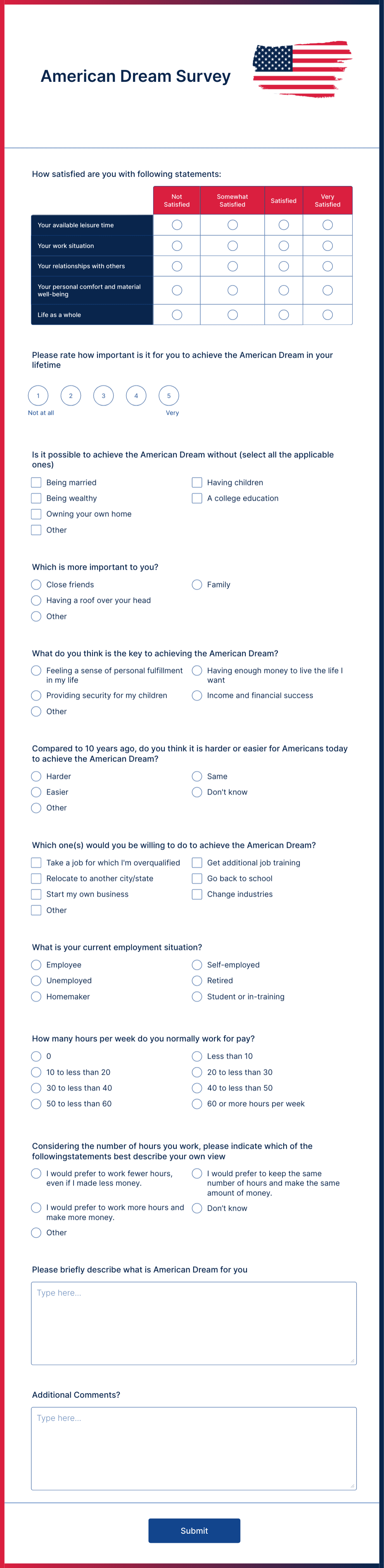 American Dream Survey Form Template | Jotform