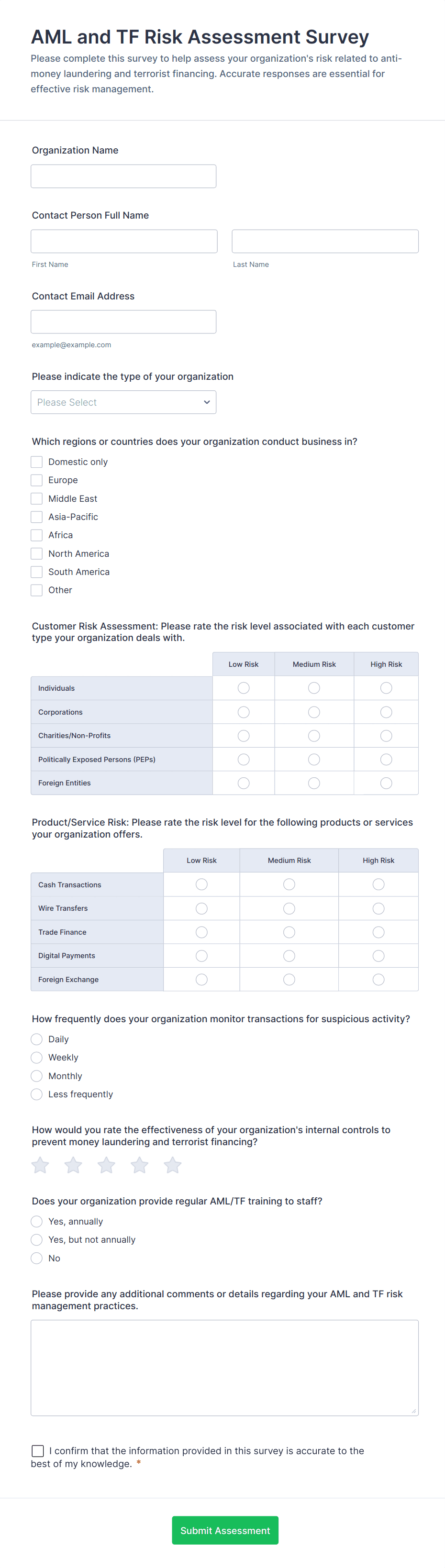 AML and TF Risk Assessment Survey Form Template | Jotform