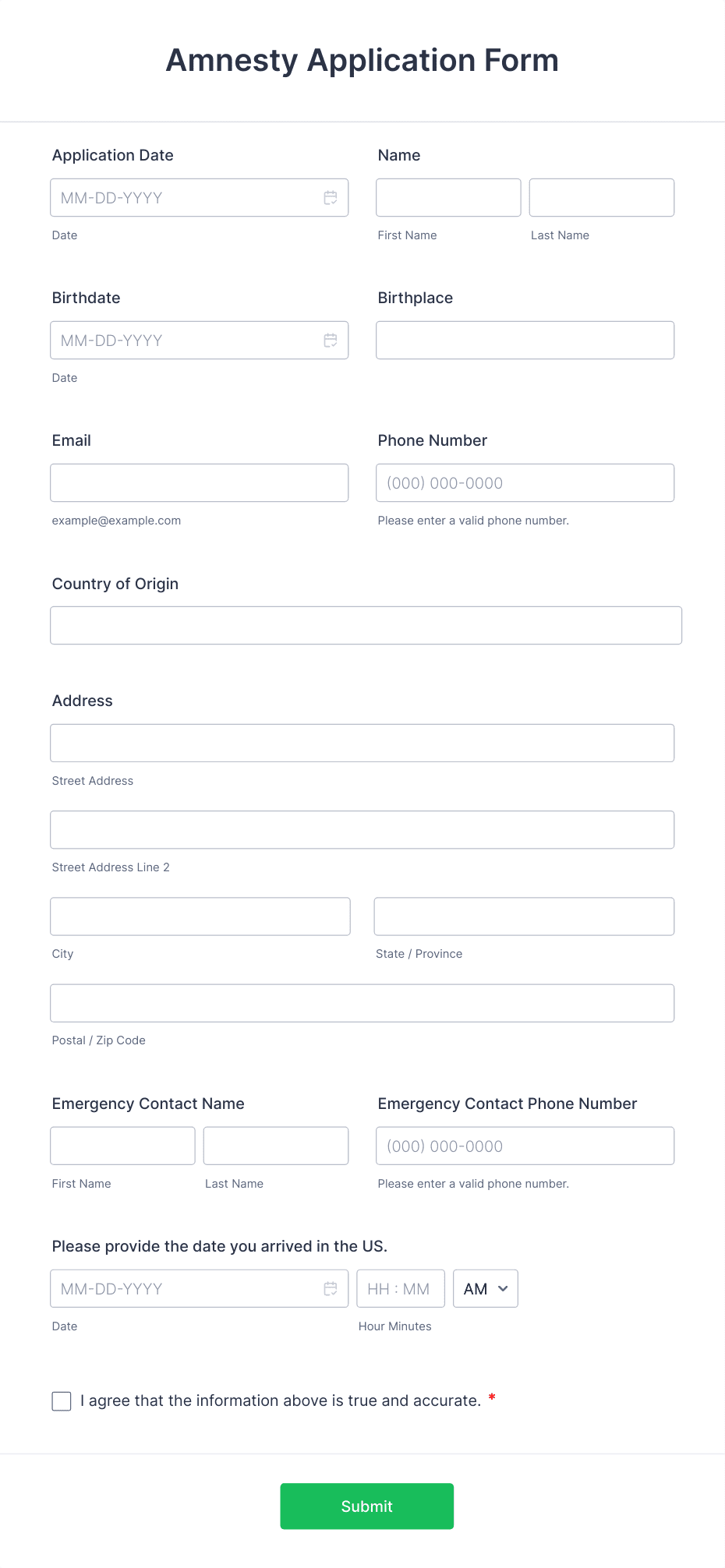 Amnesty Application Form Template | Jotform