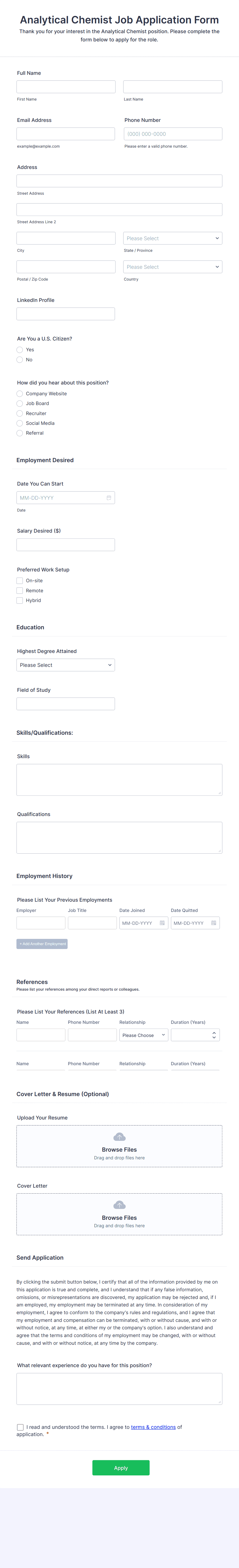 Analytical Chemist Job Application Form Template | Jotform