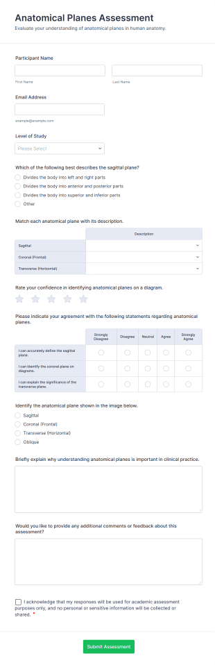 Anatomical Planes Assessment Form Template | Jotform