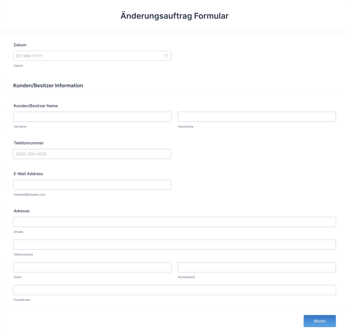Änderungsauftrag Formular Formularvorlage | Jotform