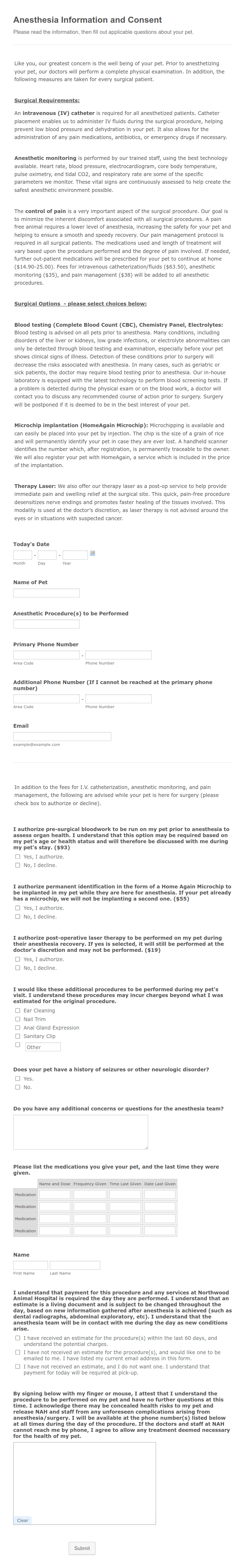 Anesthesia Consent Form Template | Jotform