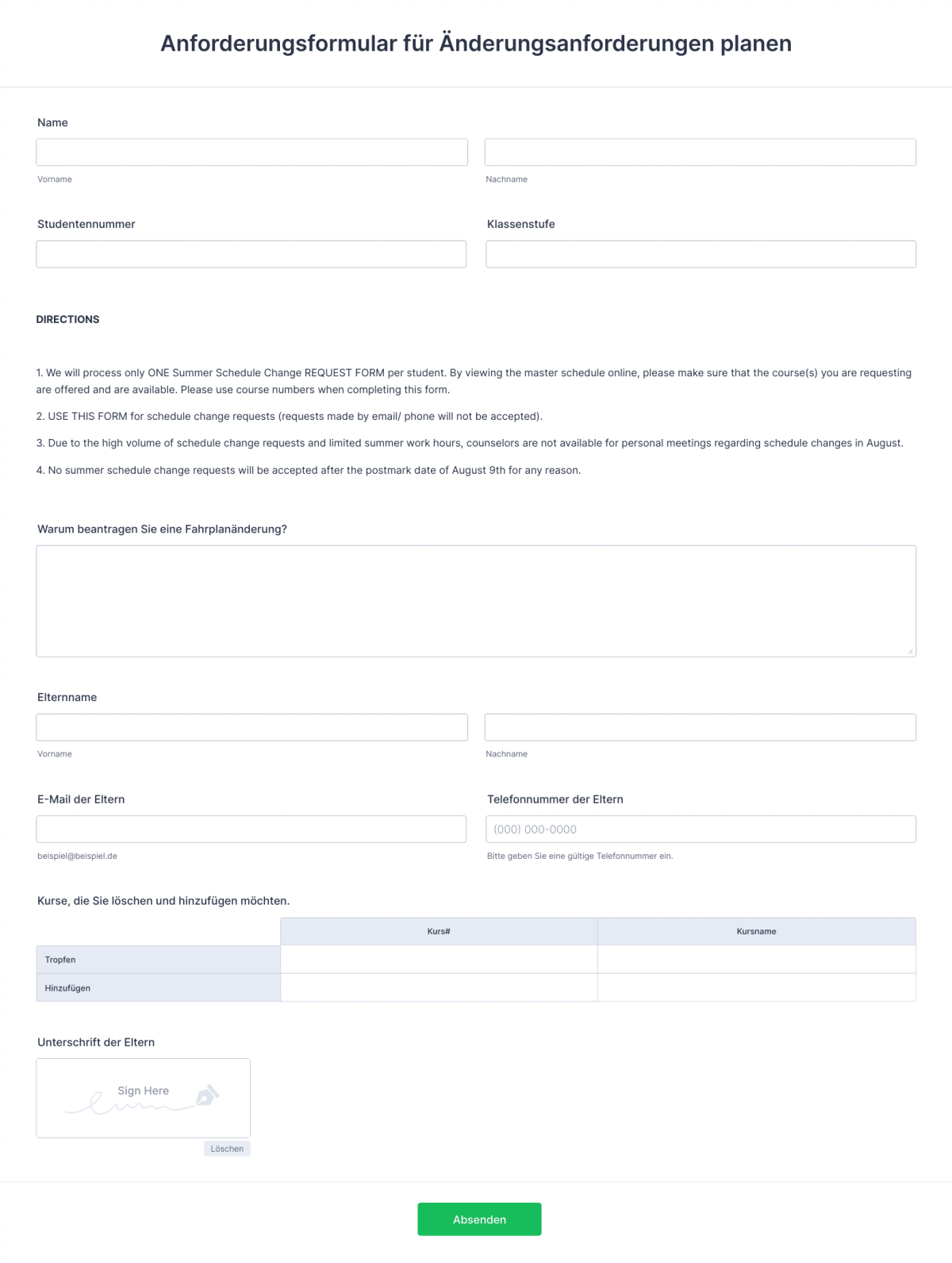 Anforderungsformular für Änderungsanforderungen planen Formularvorlage ...