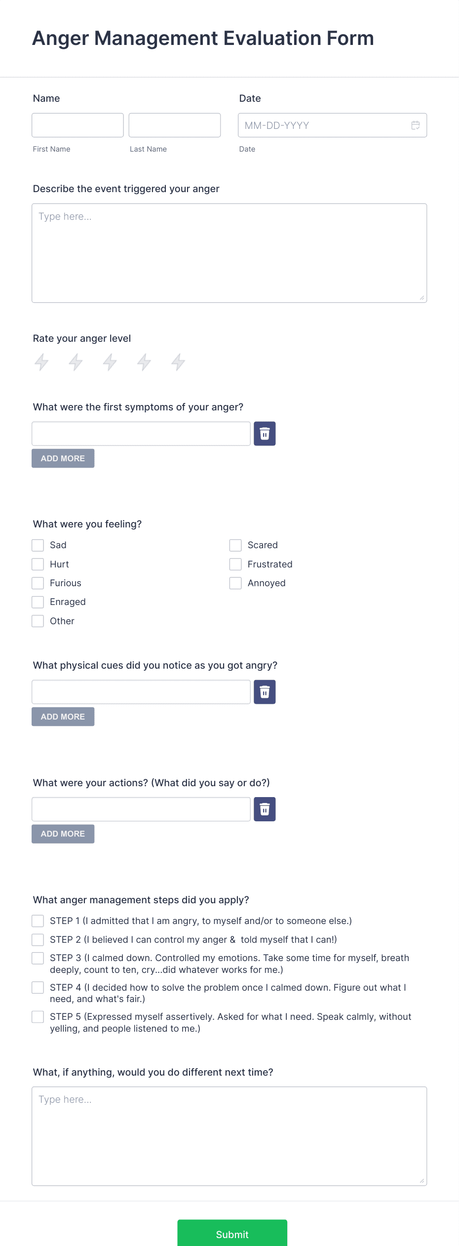 Anger Management Evaluation Form Template | Jotform