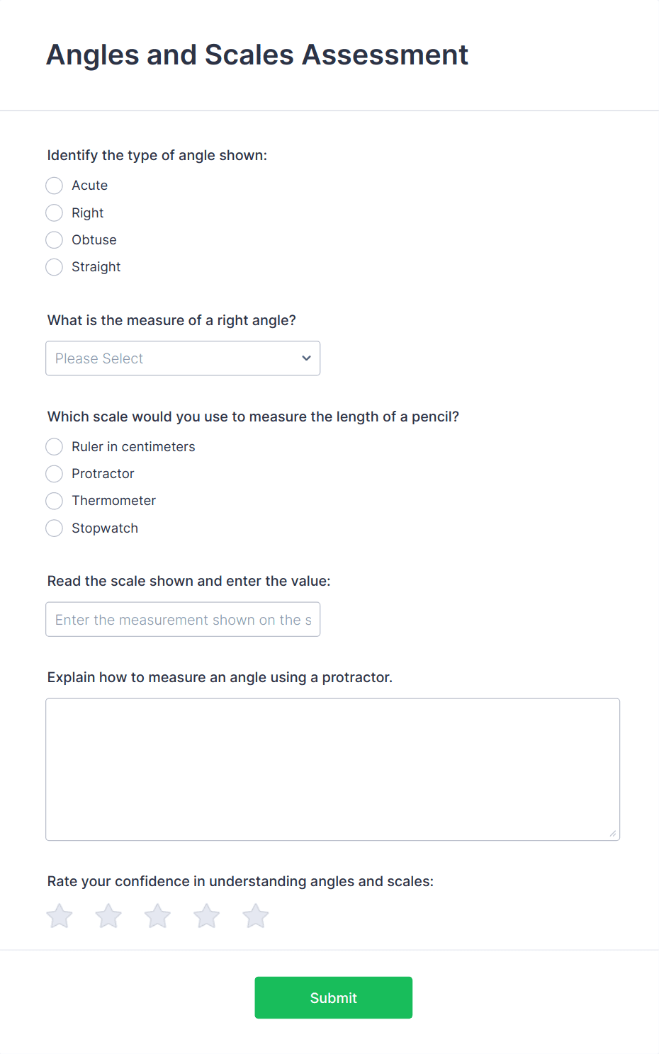 Angles and Scales Assessment Form Template | Jotform