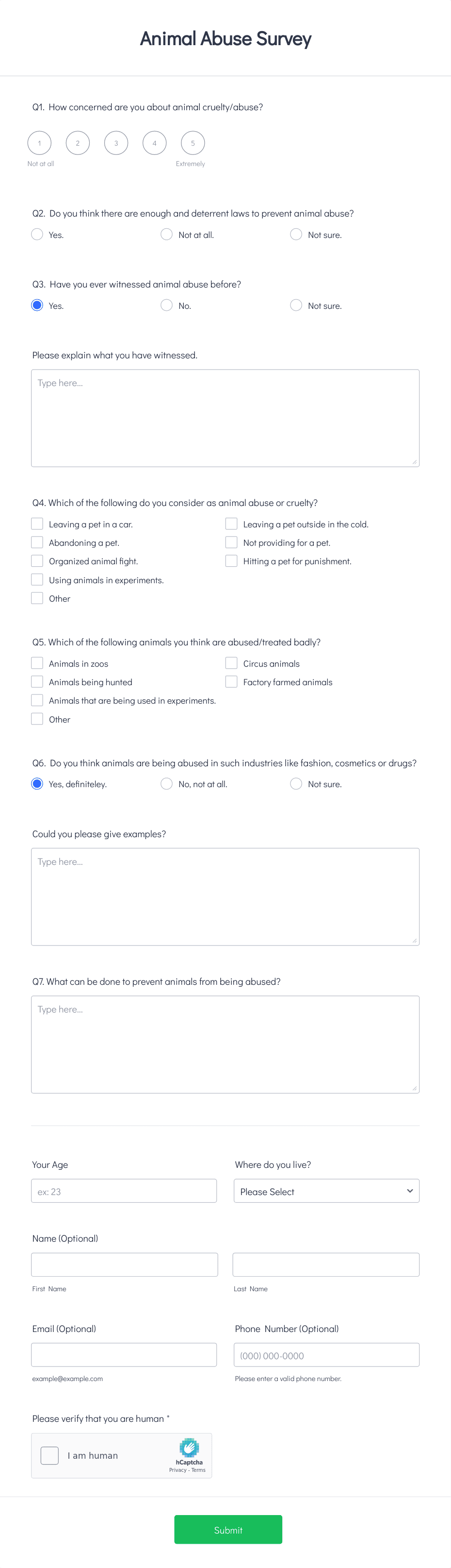 Animal Abuse Survey Form Template | Jotform