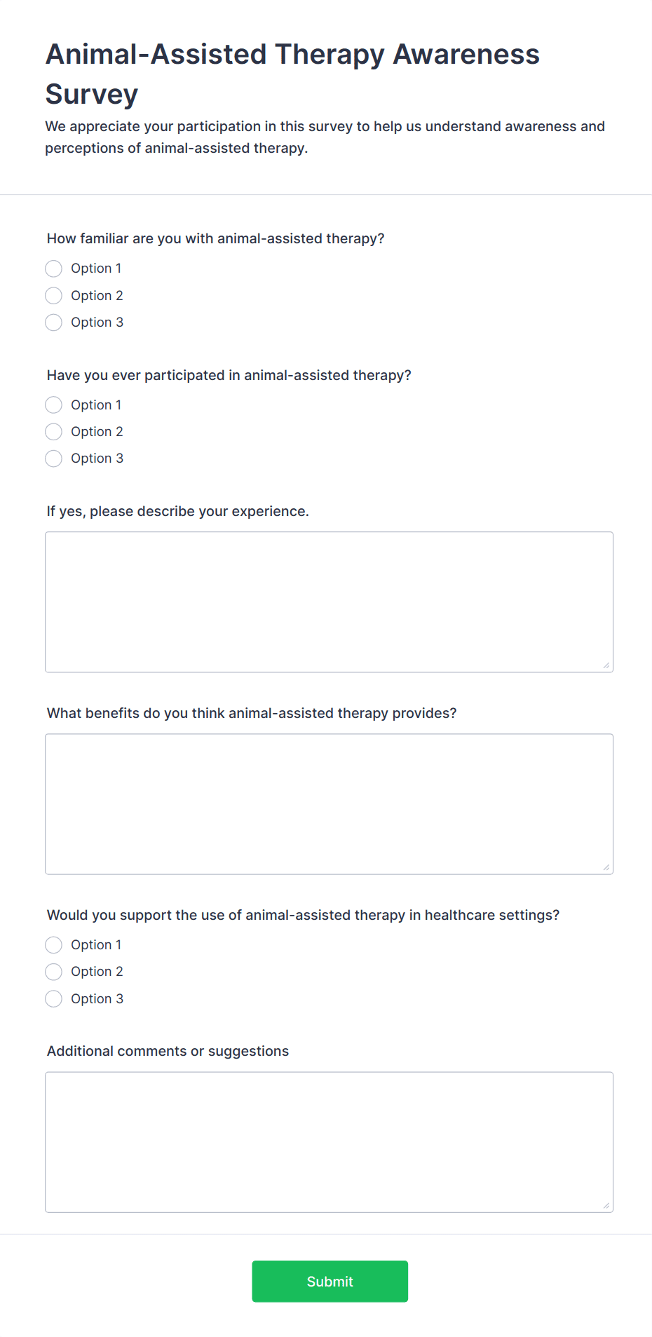 Animal-Assisted Therapy Awareness Survey Form Template | Jotform