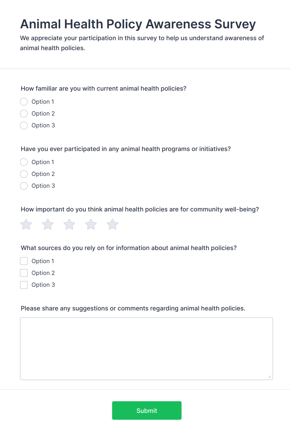 Animal Health Policy Awareness Survey Form Template | Jotform