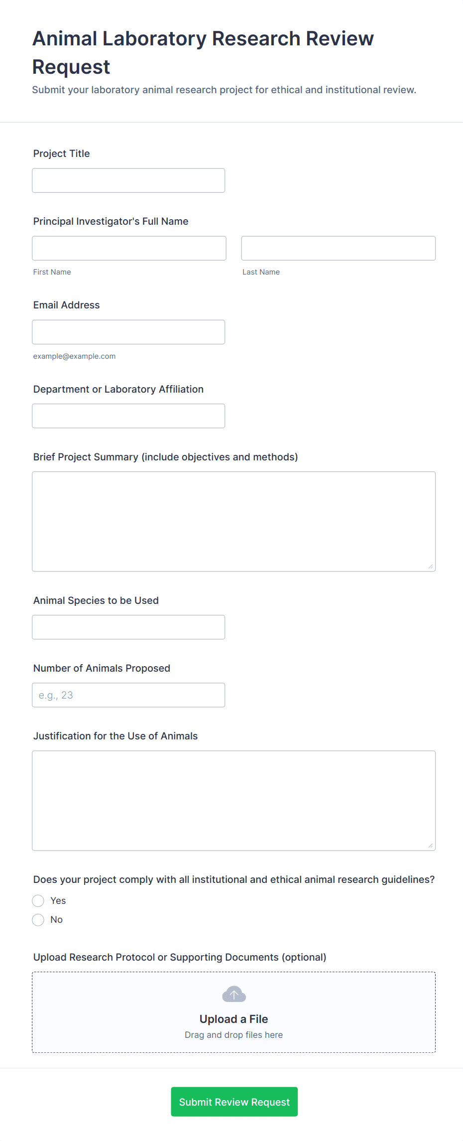 Animal Laboratory Research Review Request Form Template | Jotform