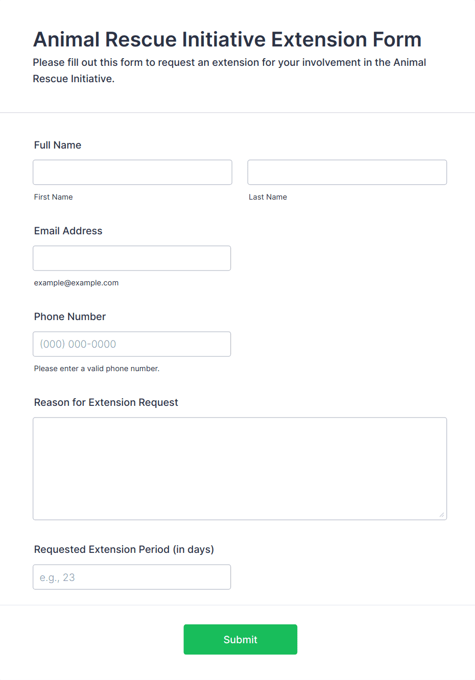 Animal Rescue Initiative Extension Form Template | Jotform