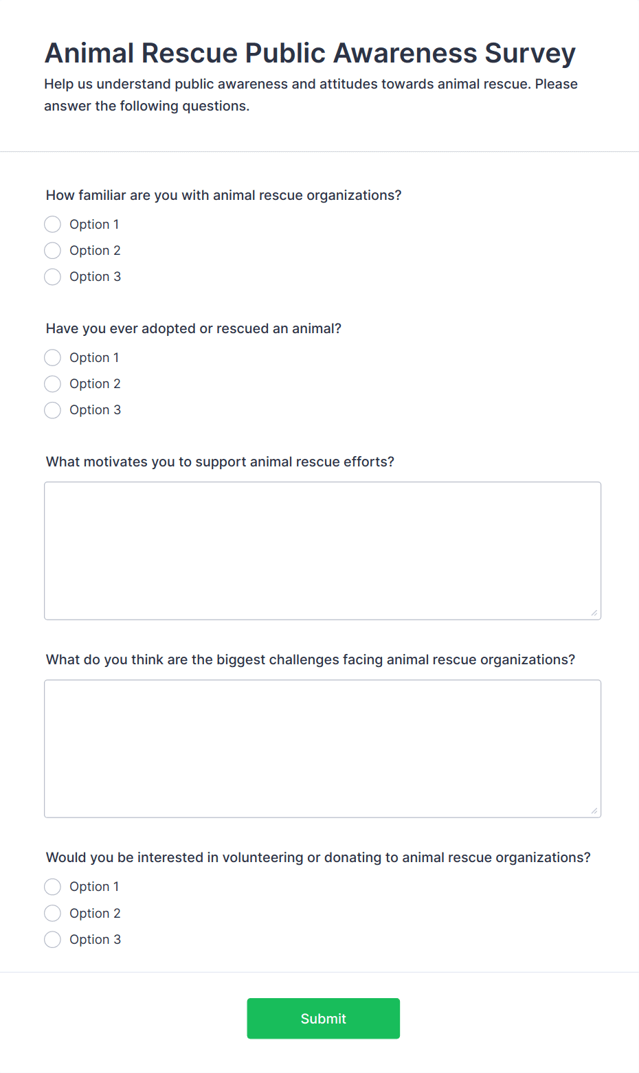 Animal Rescue Public Awareness Survey Form Template | Jotform