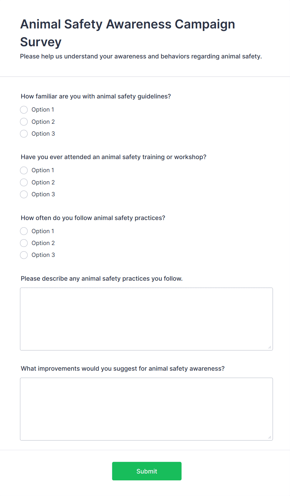 Animal Safety Awareness Campaign Survey Form Template | Jotform