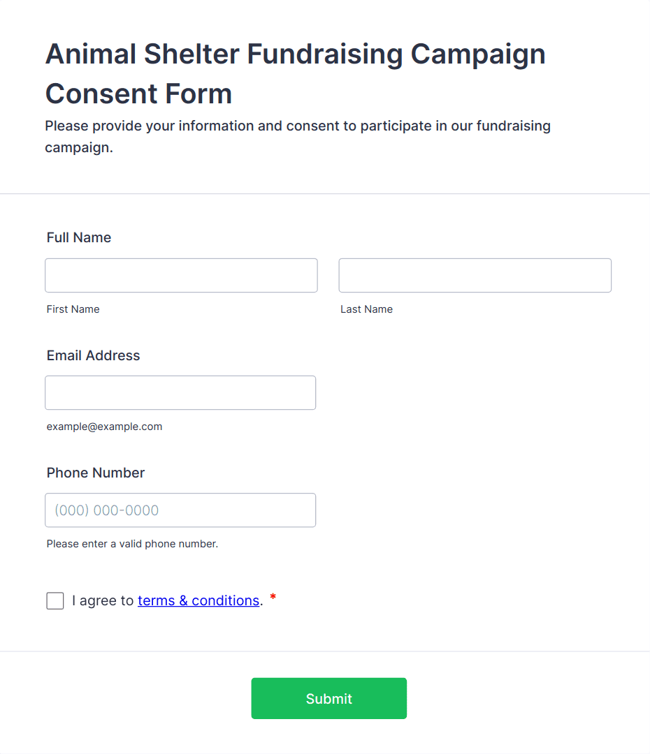 Animal Shelter Fundraising Campaign Consent Form Template | Jotform