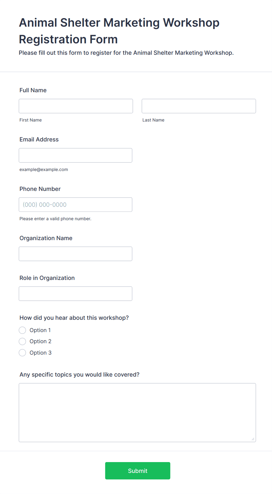 Animal Shelter Marketing Workshop Registration Form Template | Jotform