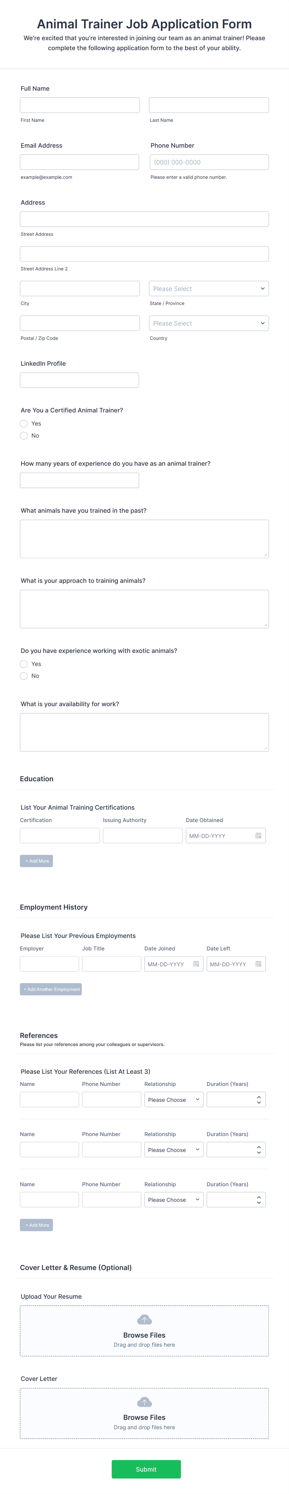 Animal Trainer Job Application Form Template | Jotform