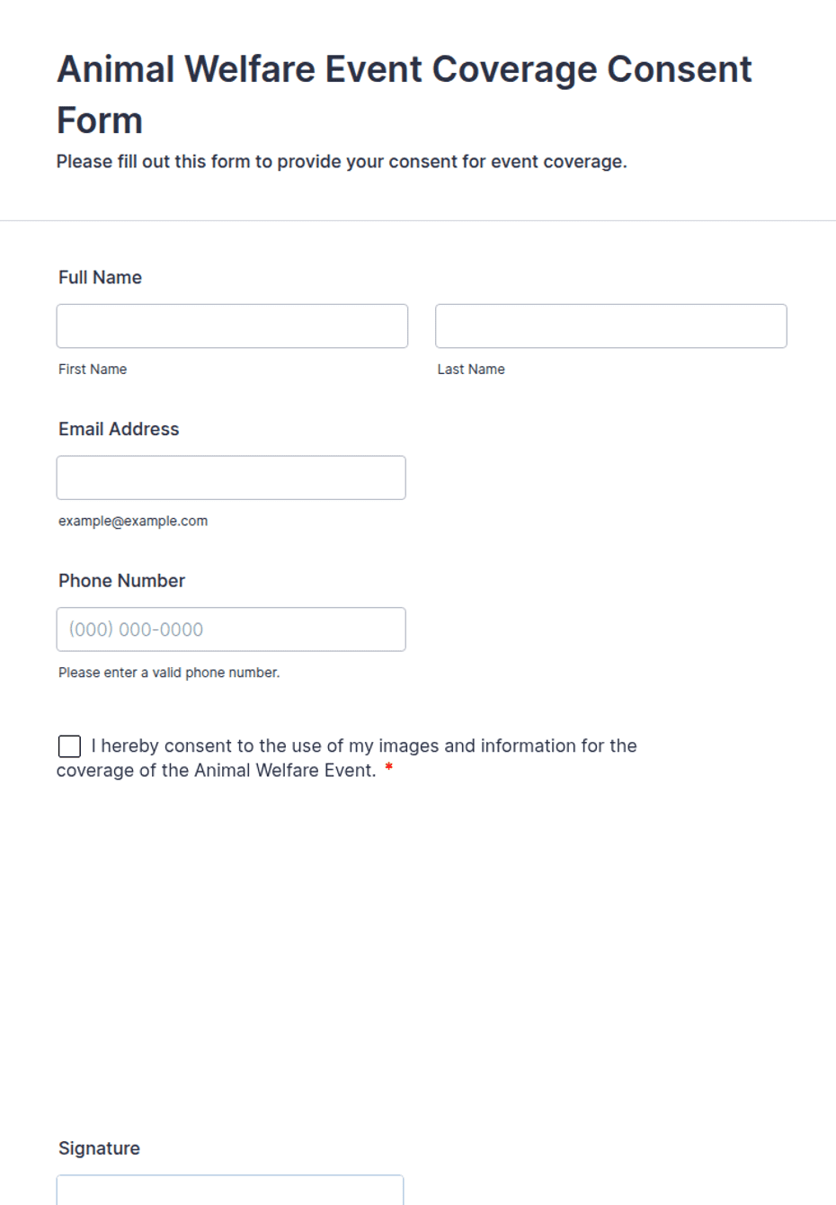 Animal Welfare Event Coverage Consent Form Template | Jotform