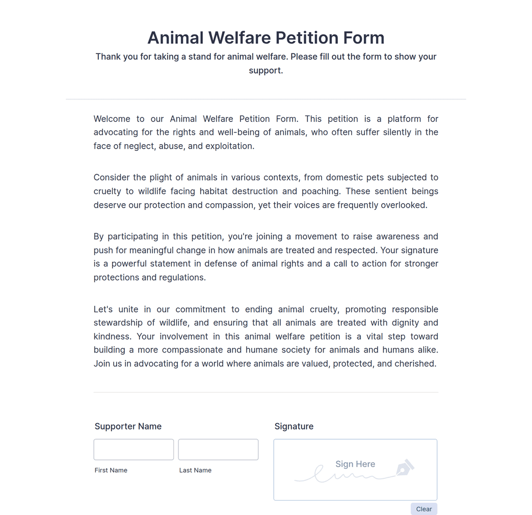 Animal Welfare Petition Form Template | Jotform