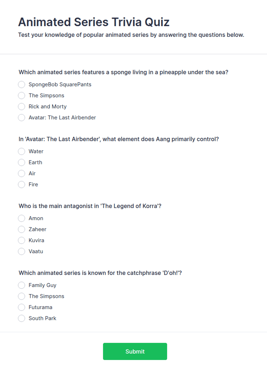 Animated Series Trivia Quiz Form Template | Jotform