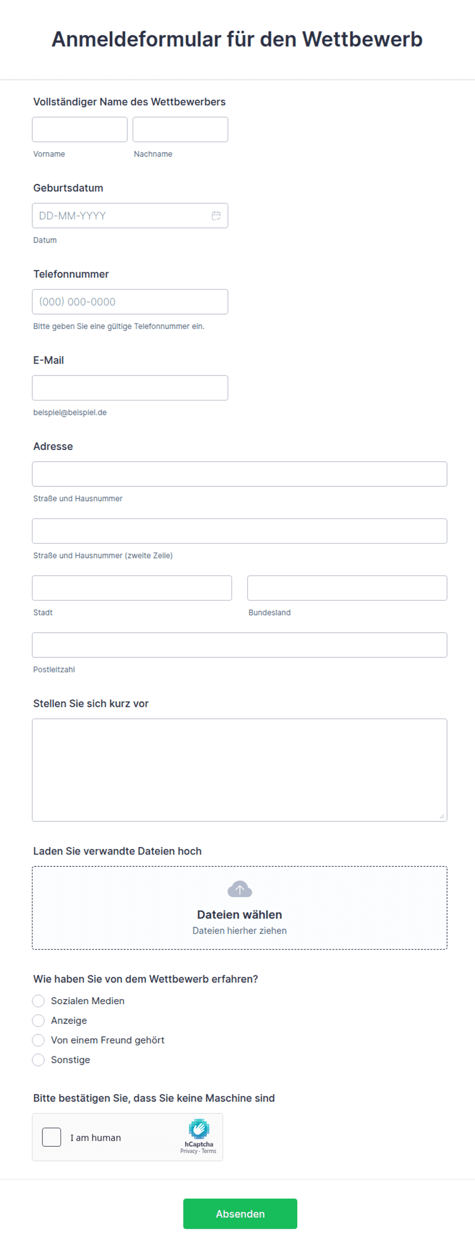 Anmeldeformular für den Wettbewerb Formularvorlage | Jotform