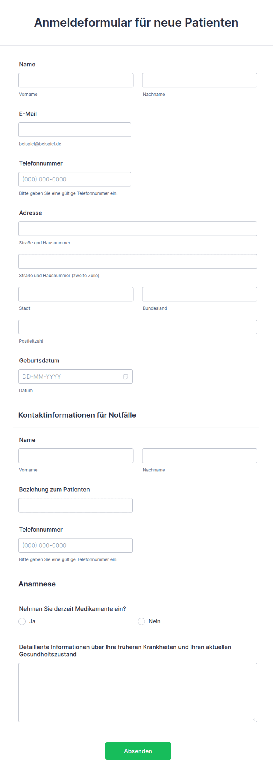 Anmeldeformular für neue Patienten | Jotform
