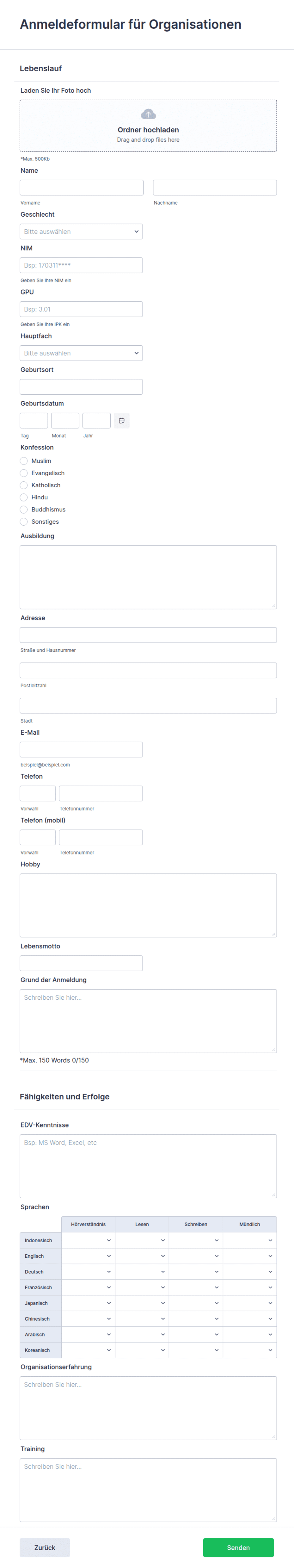 Anmeldeformular für Organisationen | Jotform