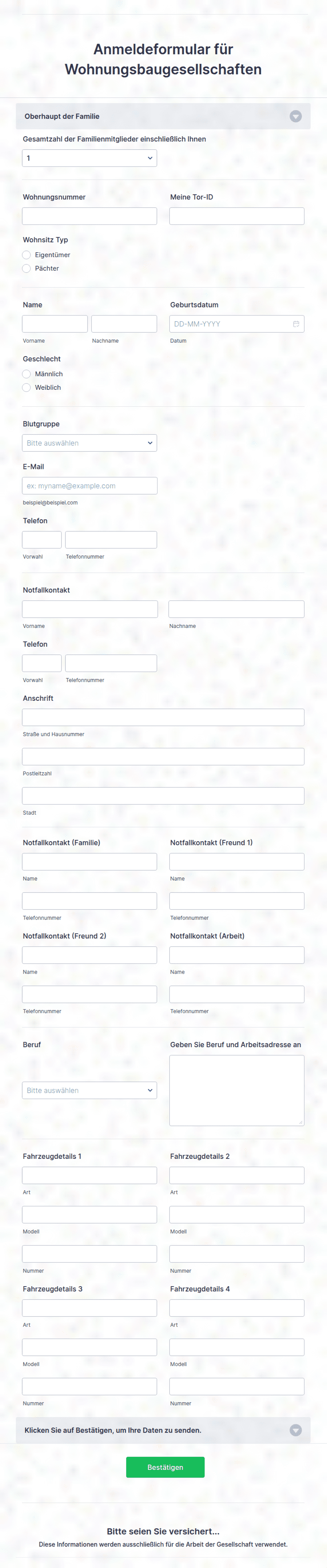 Anmeldeformular für Wohnungsbaugesellschaften | Jotform