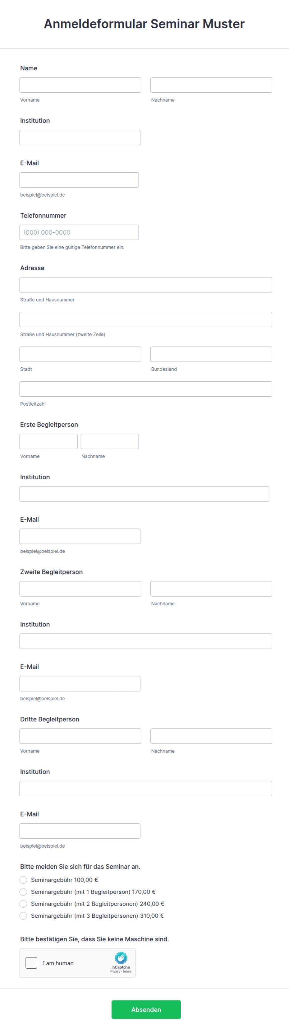Anmeldeformular Seminar Muster Formularvorlage | Jotform