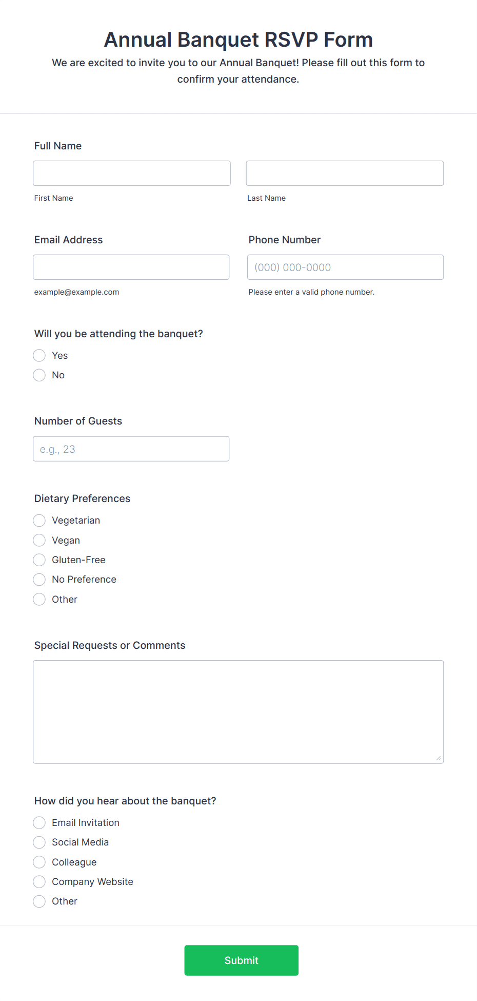 Annual Banquet RSVP Form Template | Jotform