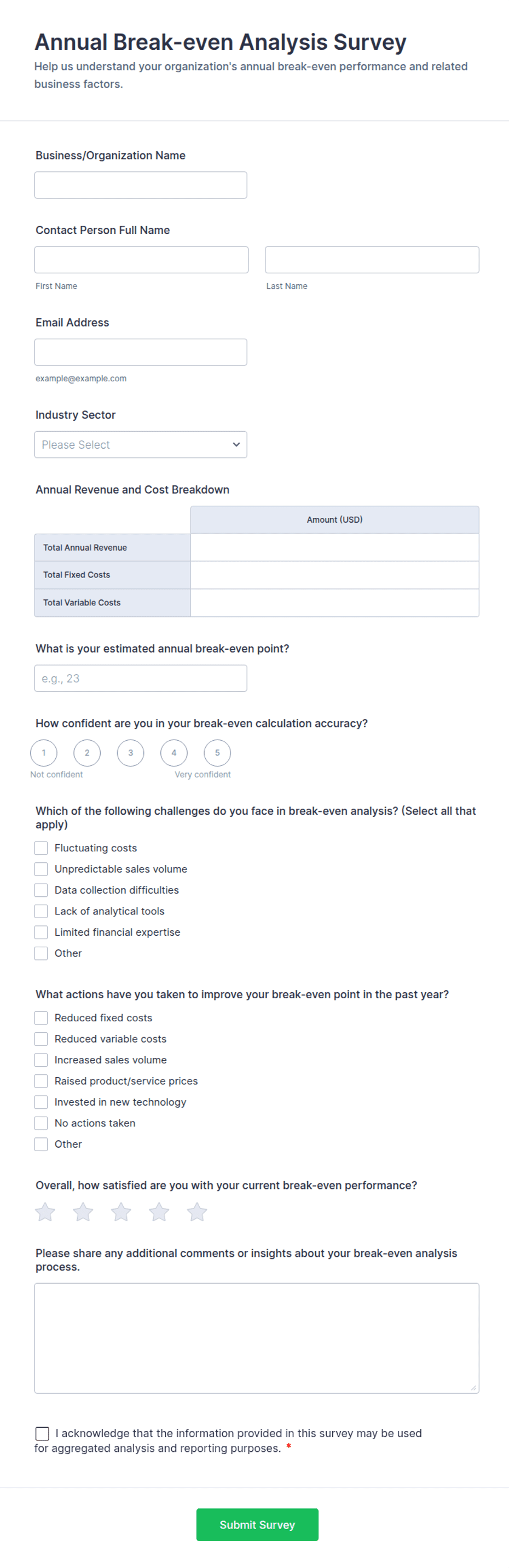 Annual Break-even Analysis Survey Form Template | Jotform