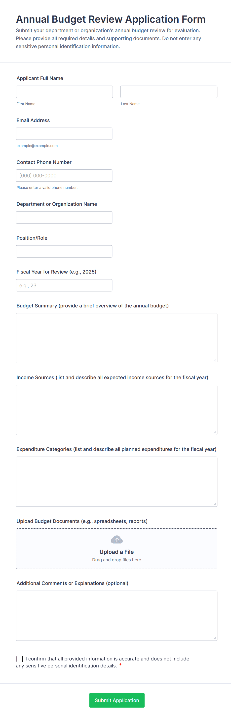Annual Budget Review Application Form Template | Jotform