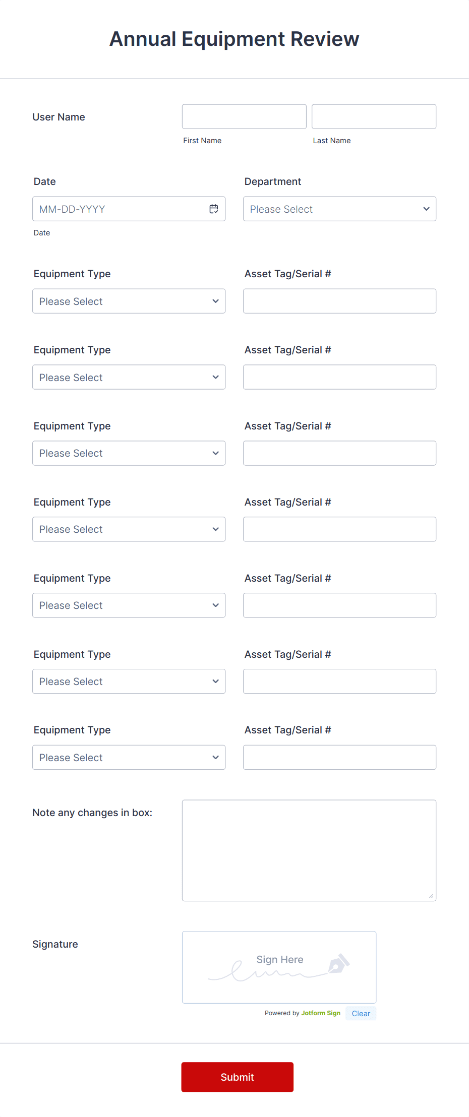 Annual Equipment Review Form Template | Jotform