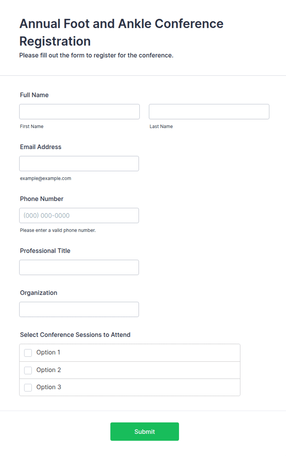 Annual Foot and Ankle Conference Registration Form Template | Jotform