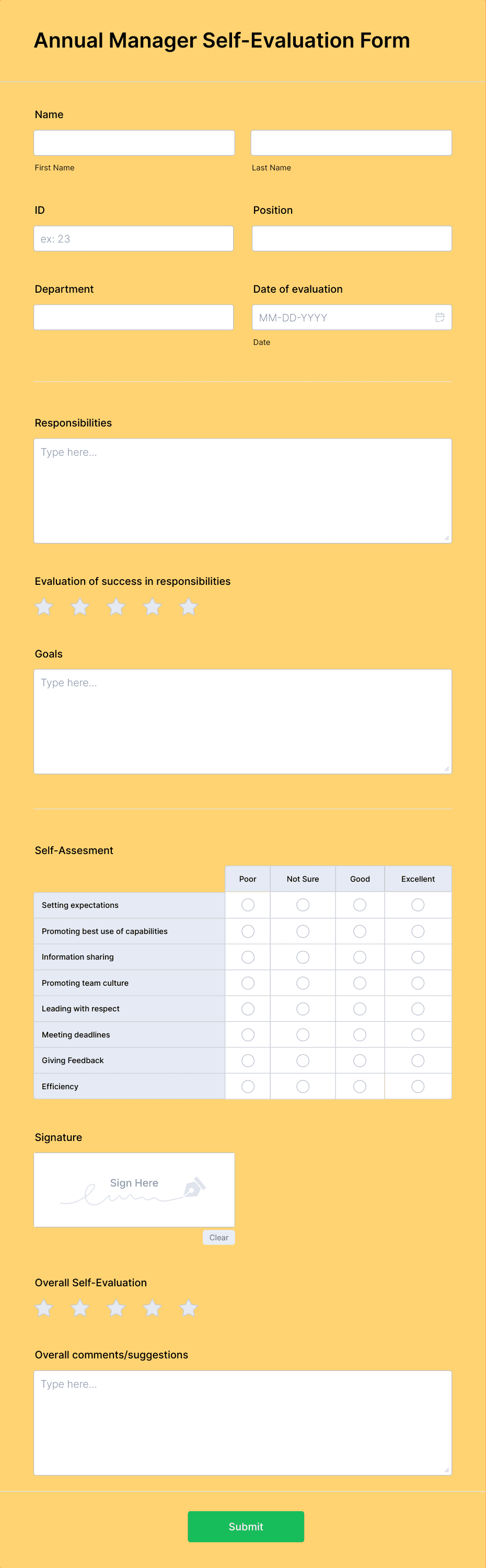 Annual Manager Self-Evaluation Form Template | Jotform