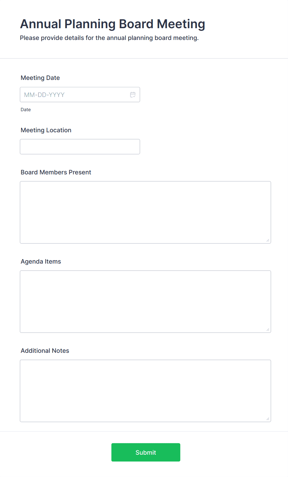 Annual Planning Board Meeting Form Template | Jotform