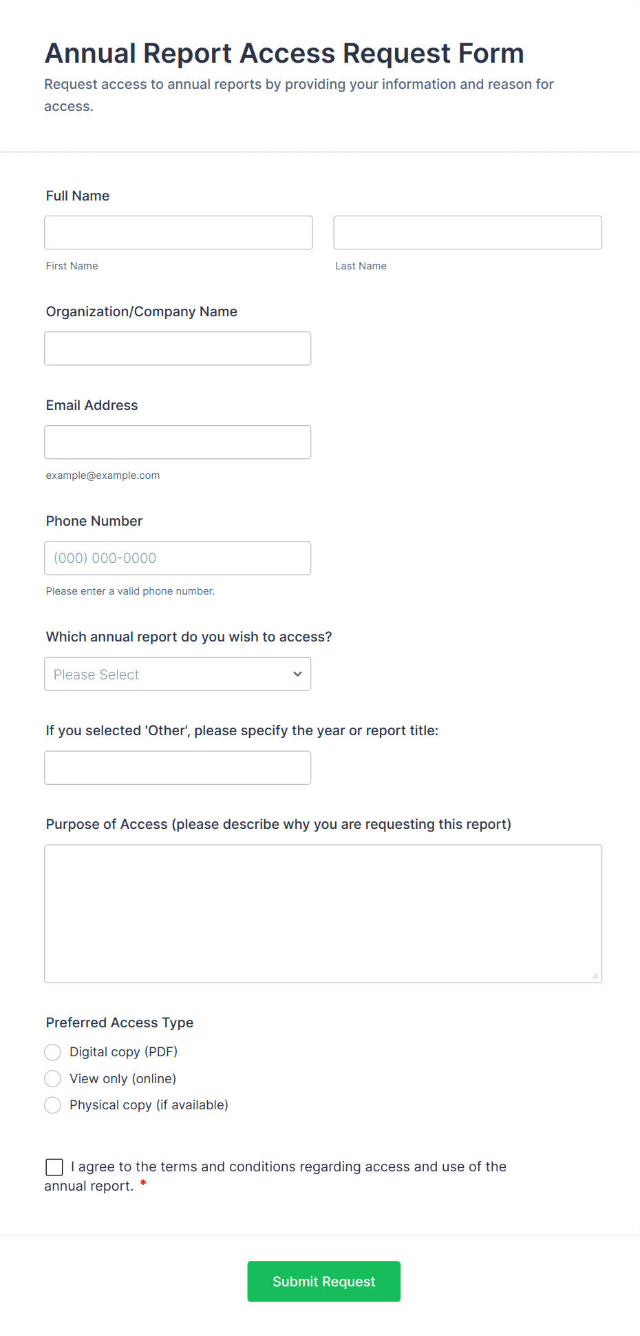 Annual Report Access Request Form Template | Jotform