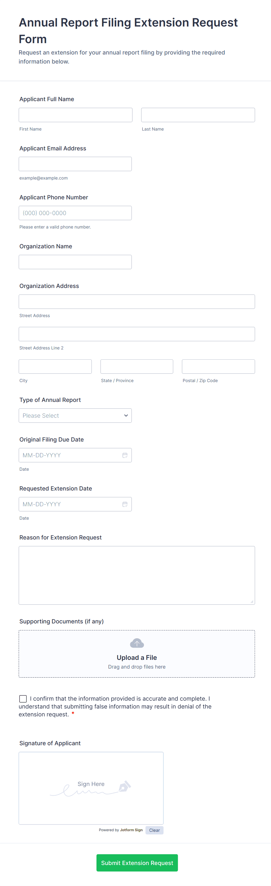 Annual Report Filing Extension Request Form Template | Jotform