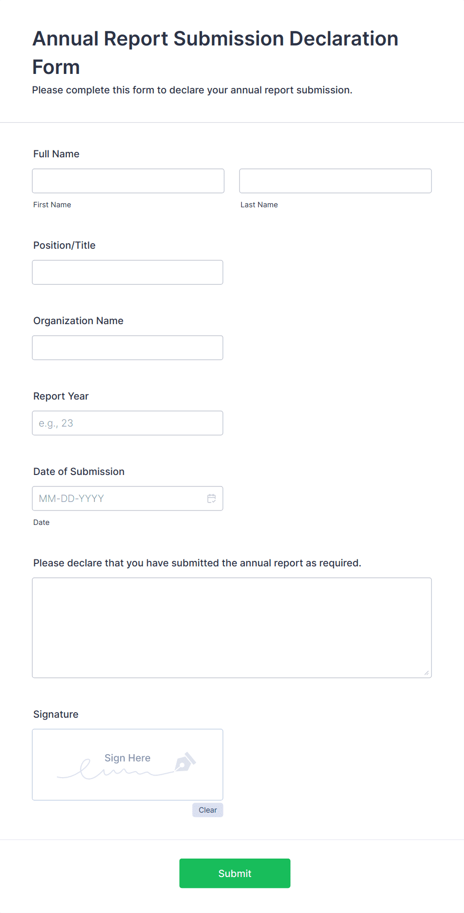Annual Report Submission Declaration Form Template | Jotform