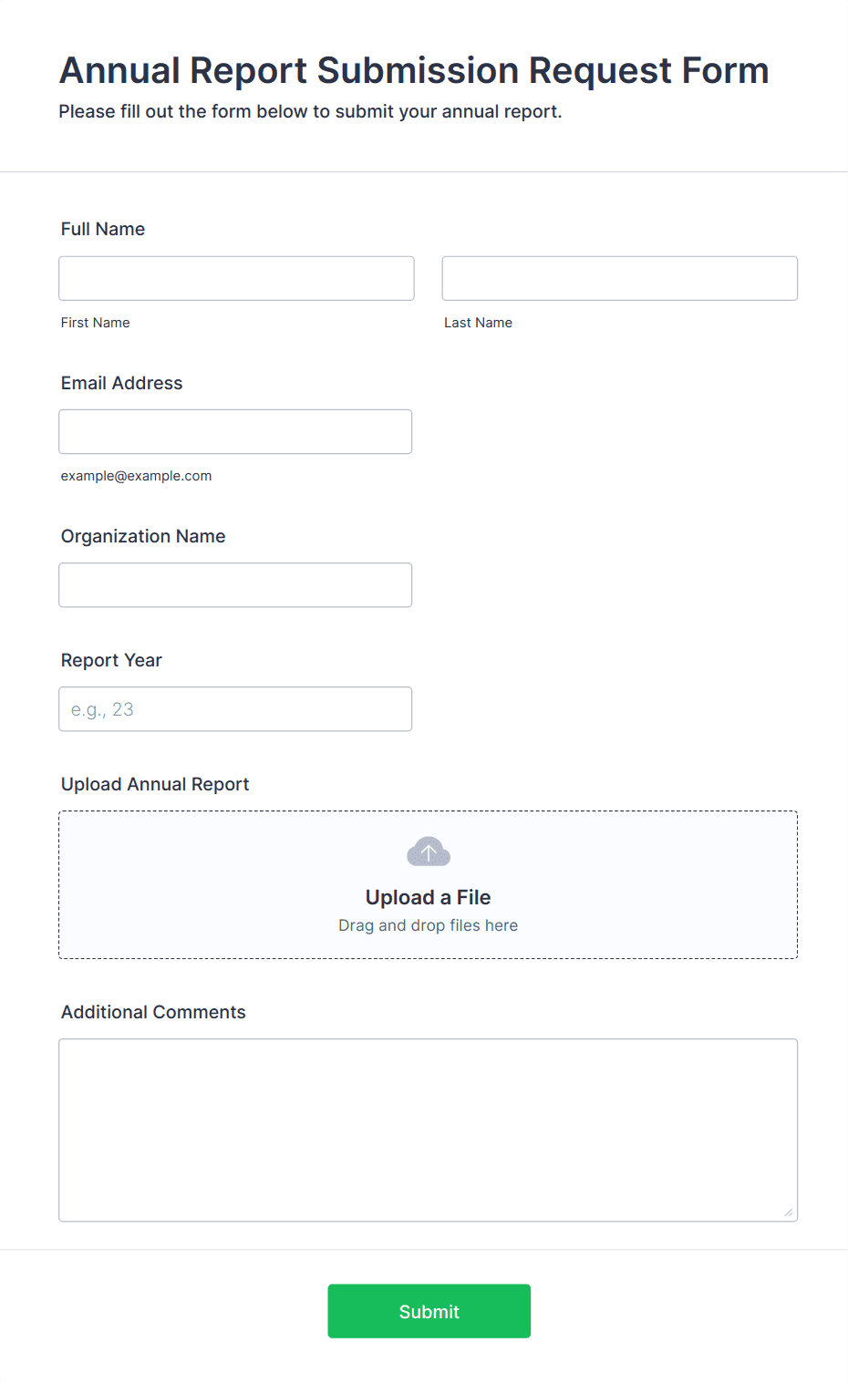 Annual Report Submission Request Form Template | Jotform